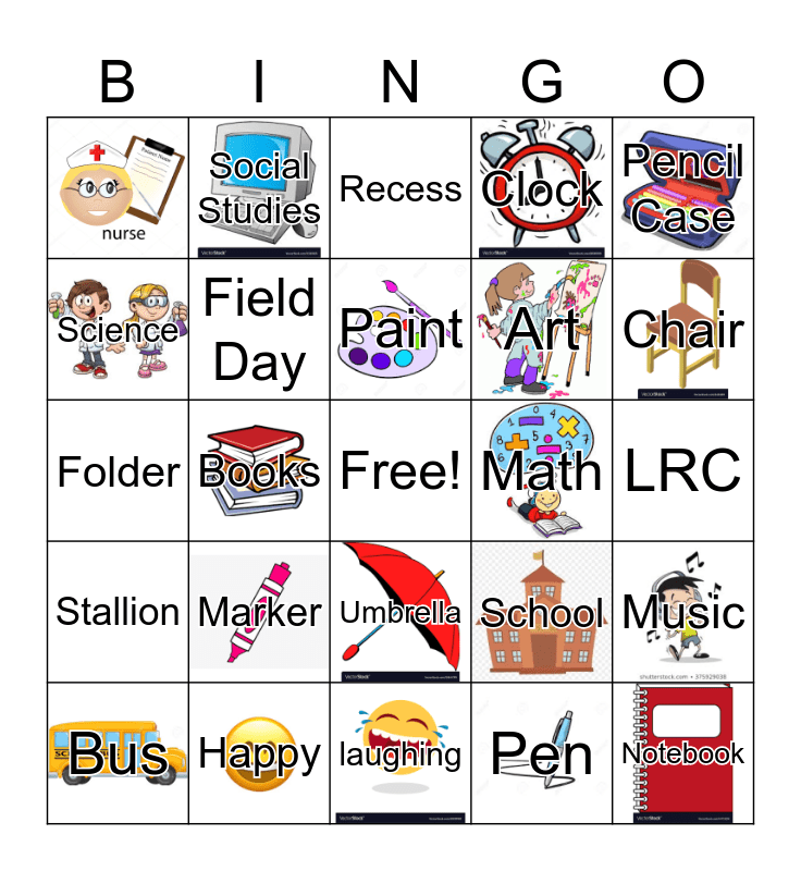 School Bingo Card