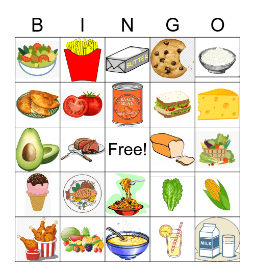 La comida Bingo Card