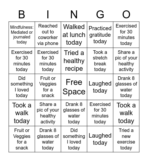 Wellness Bingo Card