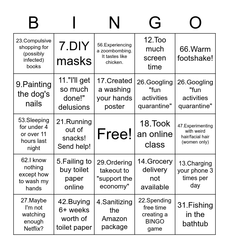Quarantine Bingo V2 Bingo Card