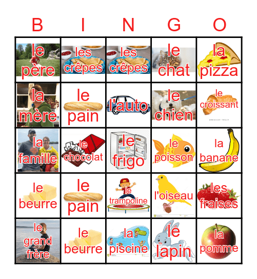 French Words Bingo #3 Bingo Card