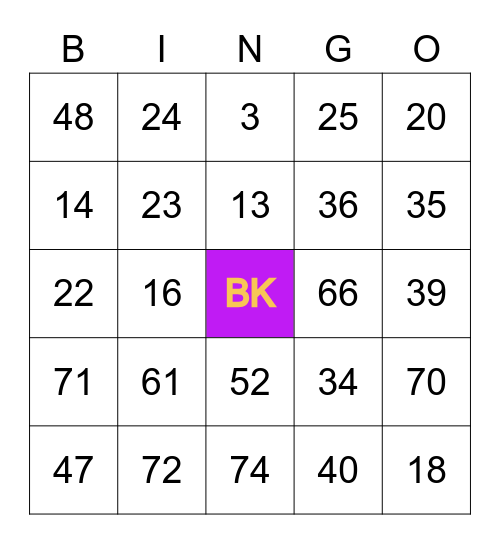 BK Naughty Bingo Card