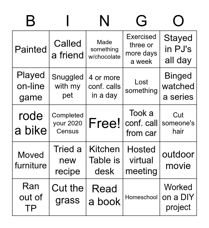 Lockdown Bingo Card