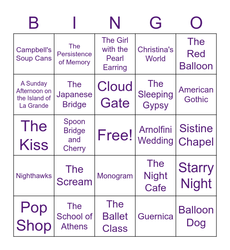 Famous Artwork Bingo Card