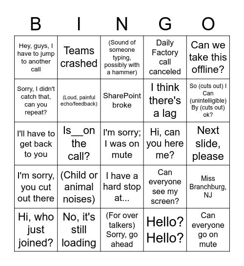 Factory Bingo Card