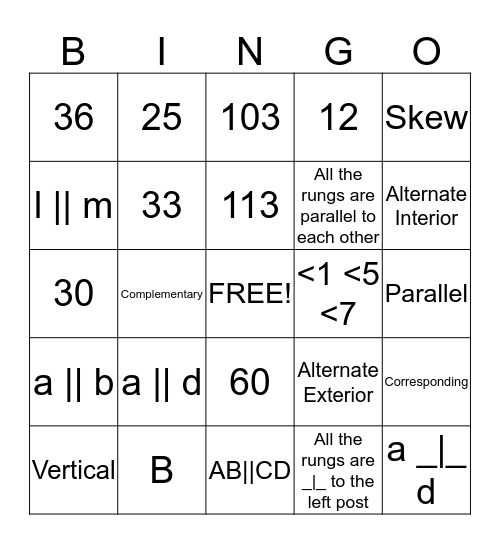 Geometry Bingo Card
