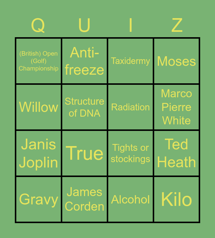 Quizgo-Bingzgo! Bingo Card