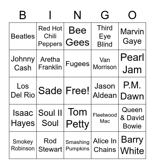 Music Bingo 6 Bingo Card