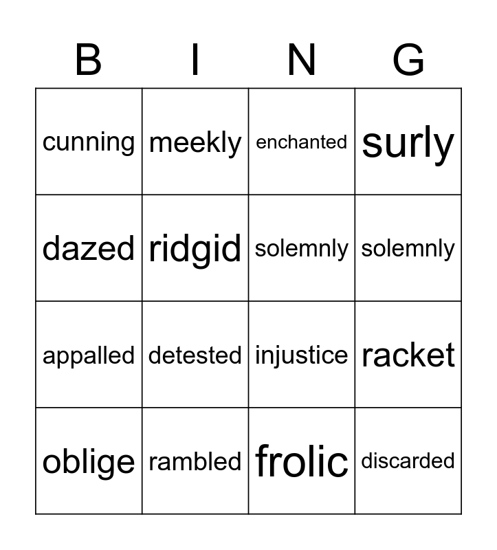 Charlotte's Web Vocab Bingo Card
