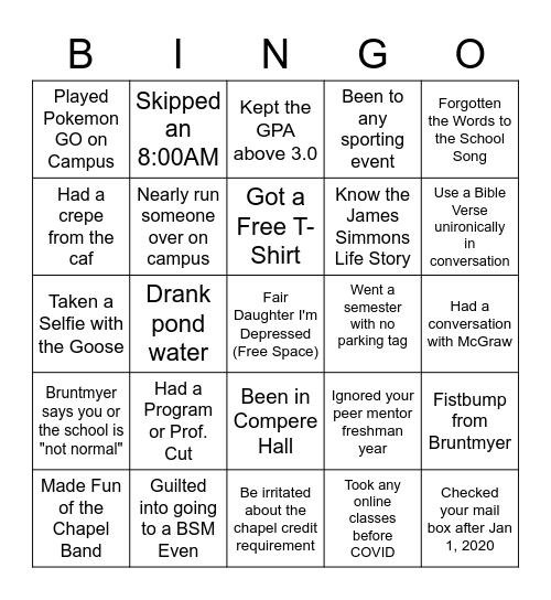 HSU Bingo Card