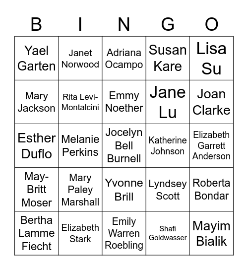 Women in STEM Bingo Card