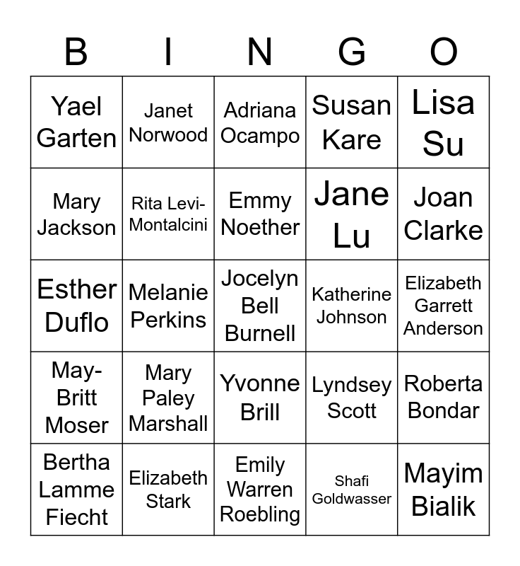 Women in STEM Bingo Card