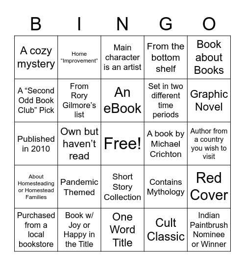 Book Bingo 2020 Bingo Card