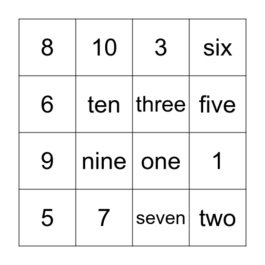 Number Bingo 1-10 Bingo Card
