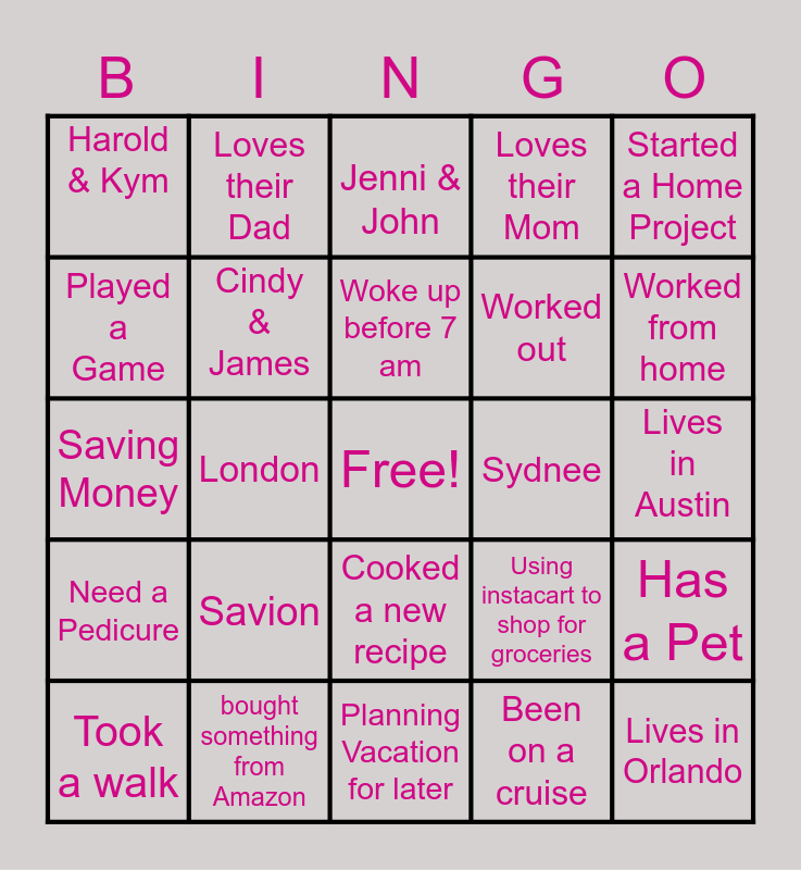 Family Bingo Card