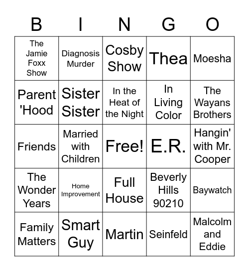 TV Show Theme Songs 90s And 2000 s Bingo Card TV Show Theme Songs 90s And 2000 s Bingo Card