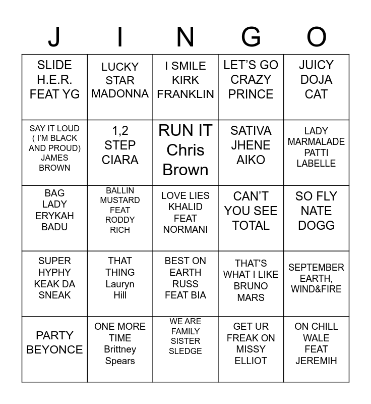 JINGO Bingo Card