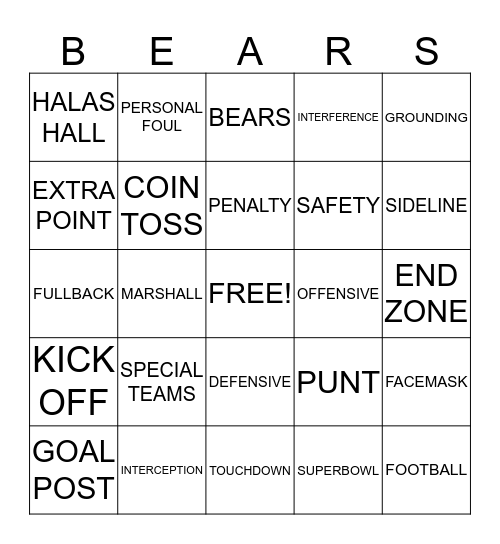 FOOTBALL Bingo Card
