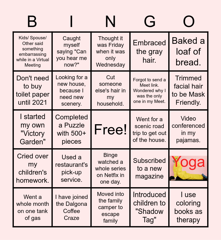 "Social Distancing" Bingo Card
