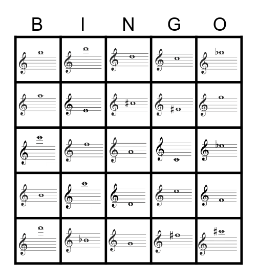 Flute Music Notes Treble Clef Bingo Card
