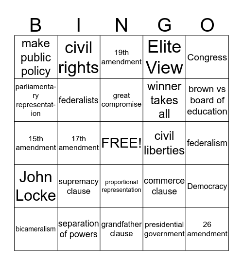 Political Science!!!! Bingo Card