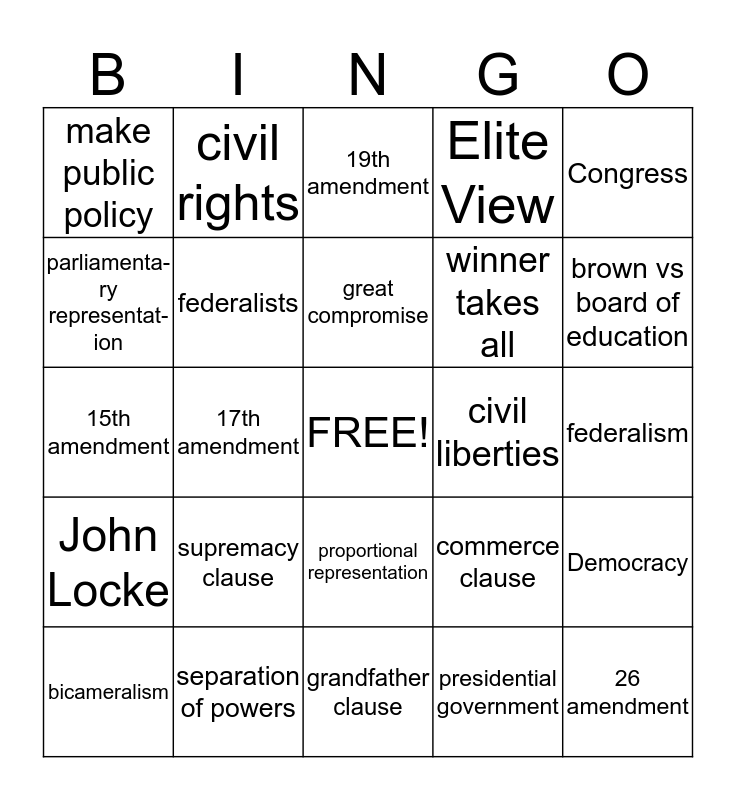 Political Science!!!! Bingo Card