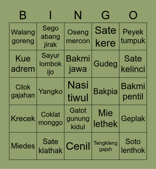 Makanan Jogja Bingo Card