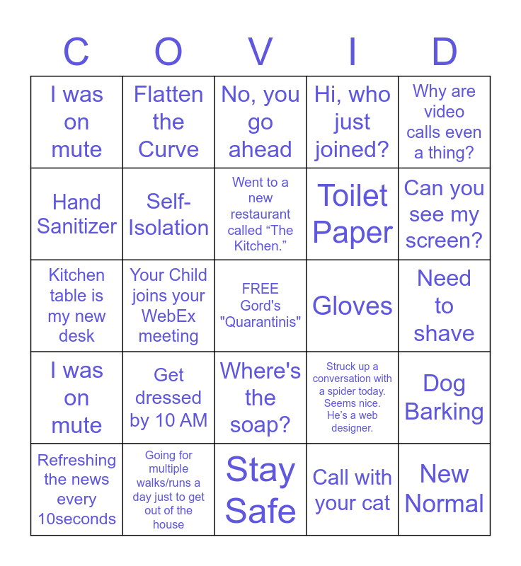 Pandemic Bingo Card