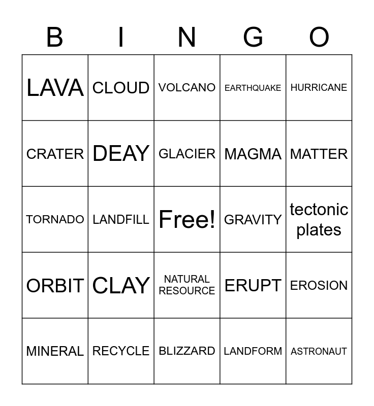 EARTH SCIENCE Bingo Card