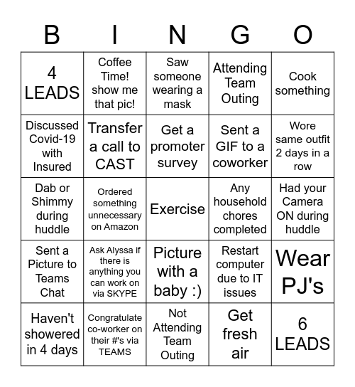 Global Pandemic Bingo Card