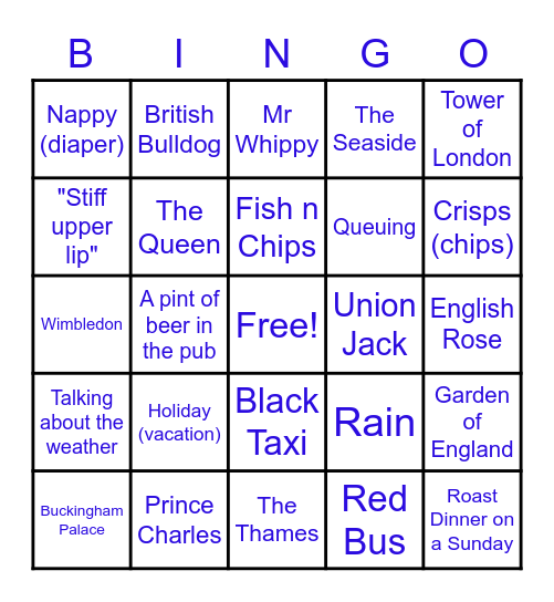 MCCR British Bingo Card