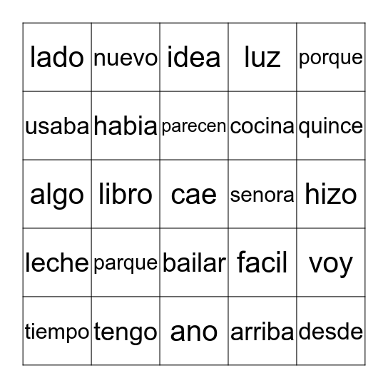 100 palabras frecuentes (3ra serie) Bingo Card