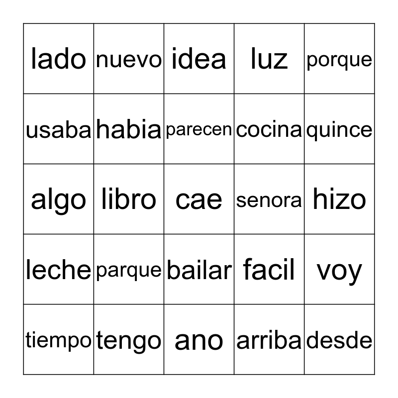 100 palabras frecuentes (3ra serie) Bingo Card