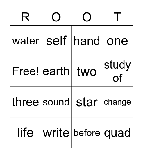 Greek & Latin Root Words Bingo Card