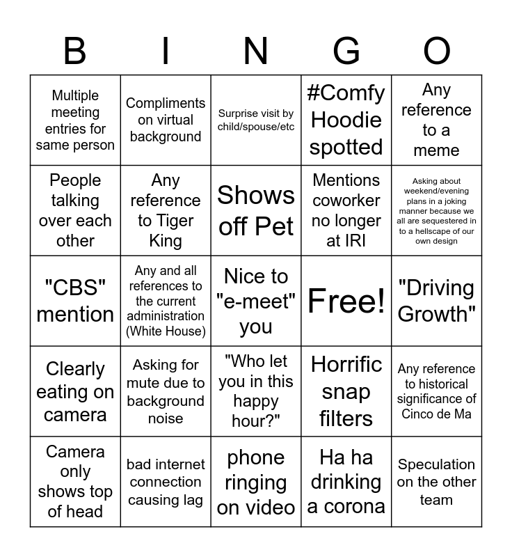 Happy Hour Bingo Card