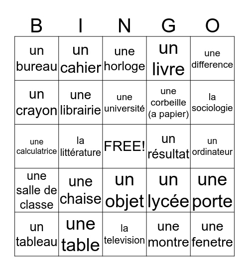 En Classe Loto! Bingo Card
