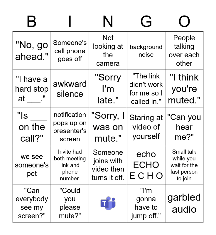 Teams Call Bingo Card