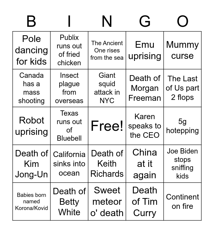 Apocalypse Bingo Card