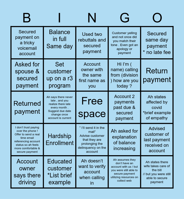 Collections Blackout Lingo Bingo Card