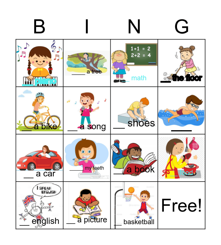 verb Bingo Card