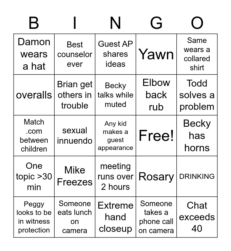 Thursday Bingo Card