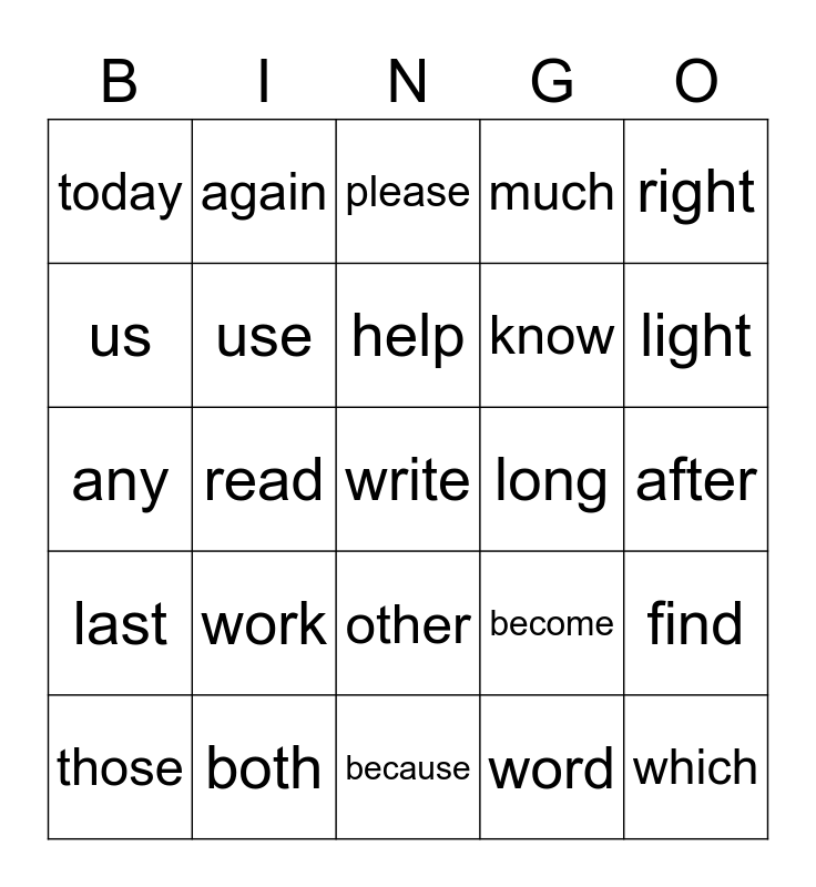 1B BINGO Card