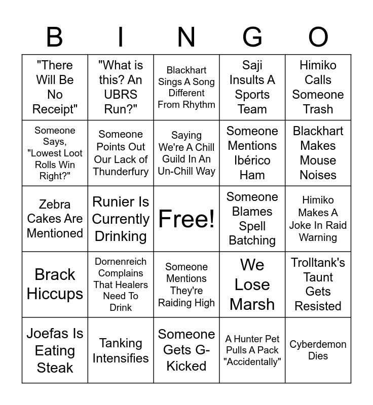 Imperium's Blackout Bingo Card