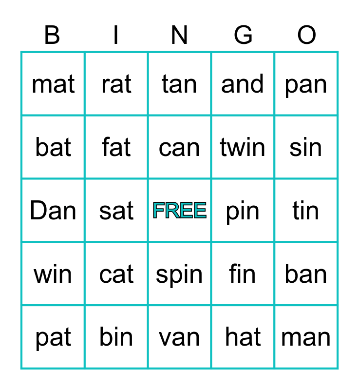 Word Family BINGO Card