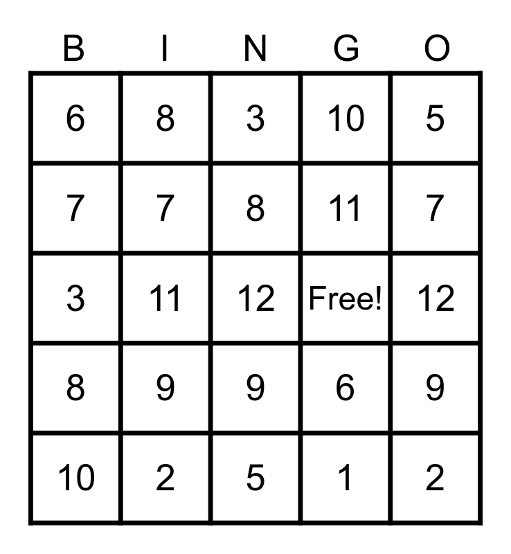 Number Bingo Card