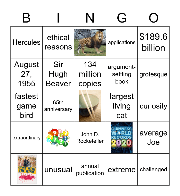 Guinness Book of World Records Bingo Card