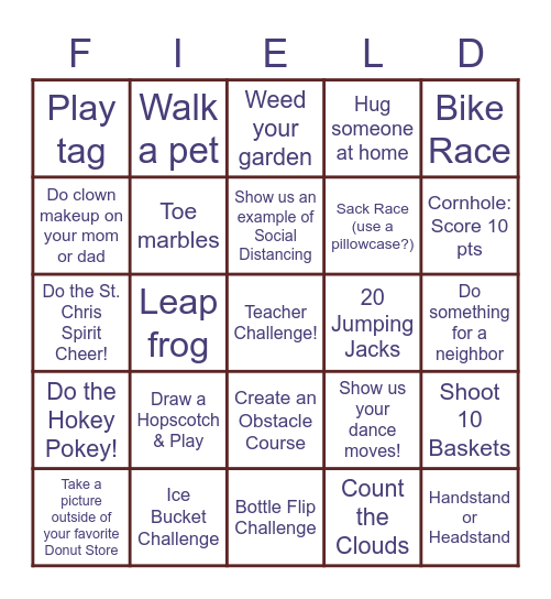 Field Day 2020 Bingo Card
