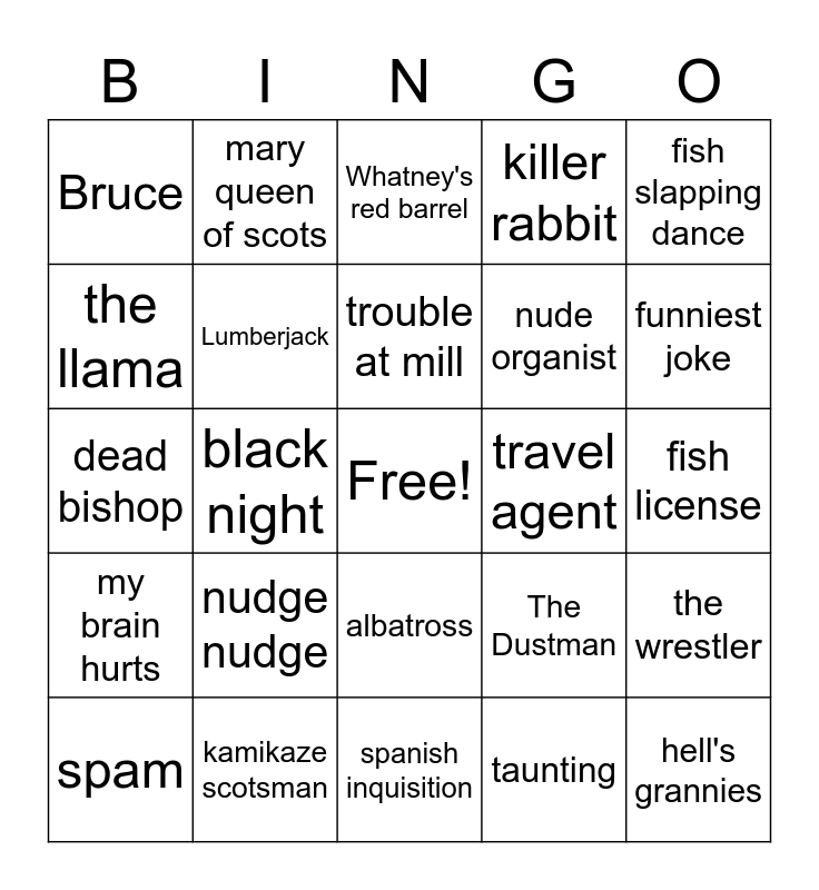 Monty Python Sketches Bingo Card