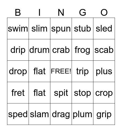 Beginning Consonant Blends Bingo Card