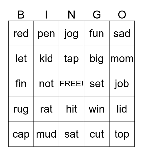 CVC Words Bingo Card